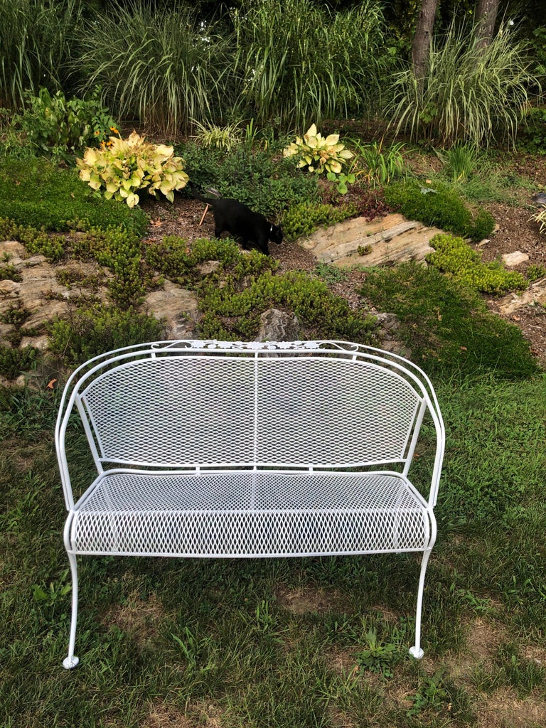 Vintage White Iron Woodard Garden Bench at 1stDibs