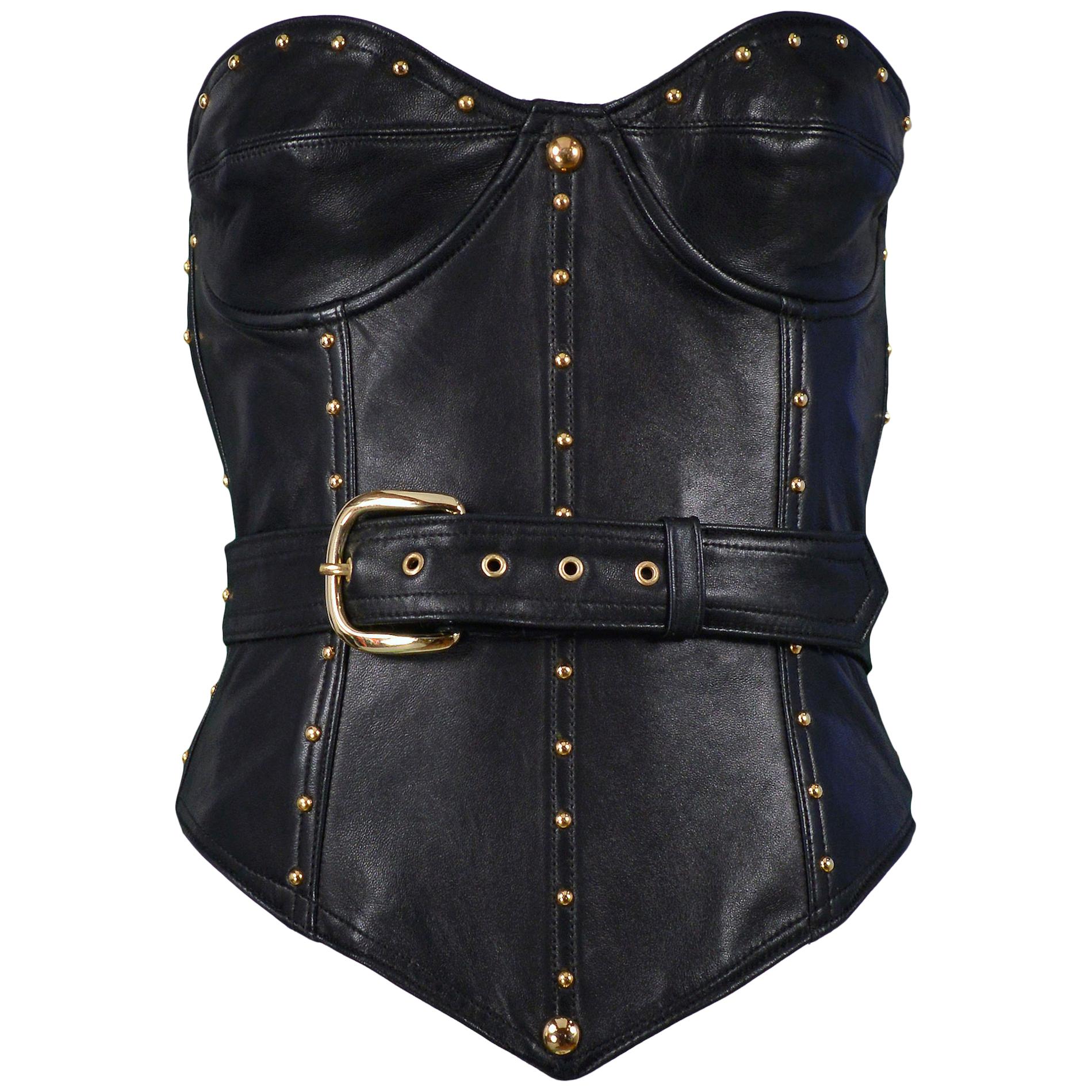 Vintage Isaac Mizrahi Black Leather Studded Bustier 1989 at 1stDibs