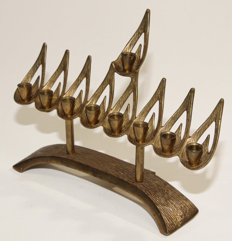 Vintage Israeli Brass Hanukkah Lamp Ludwig Wolpert Style For Sale at ...