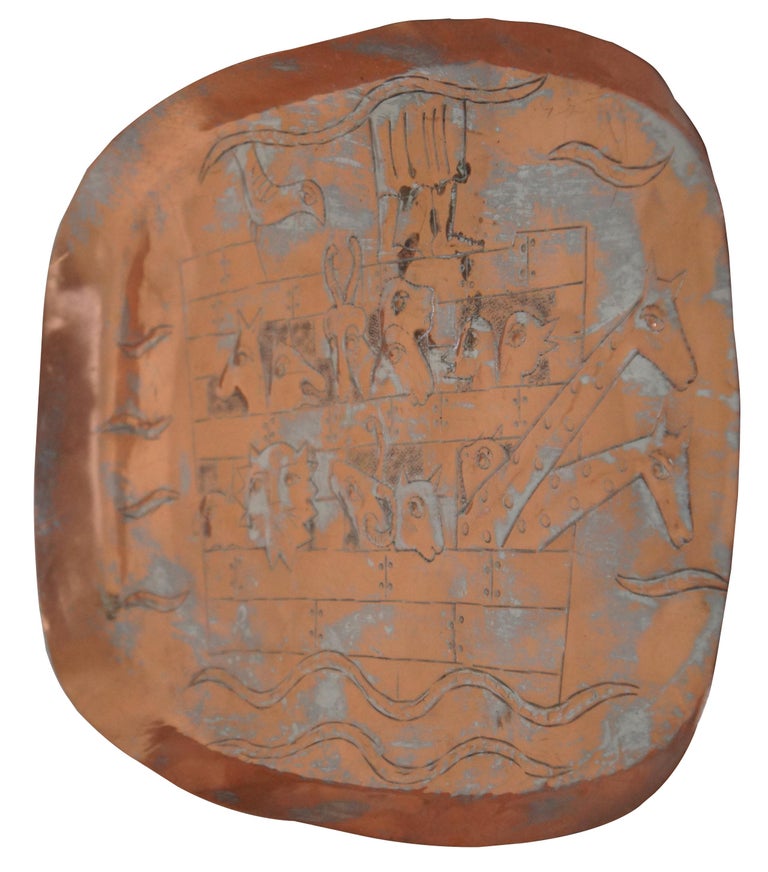 Vintage Israeli Messica Eetched Copper Noahs Ark Animal Tray Platter ...
