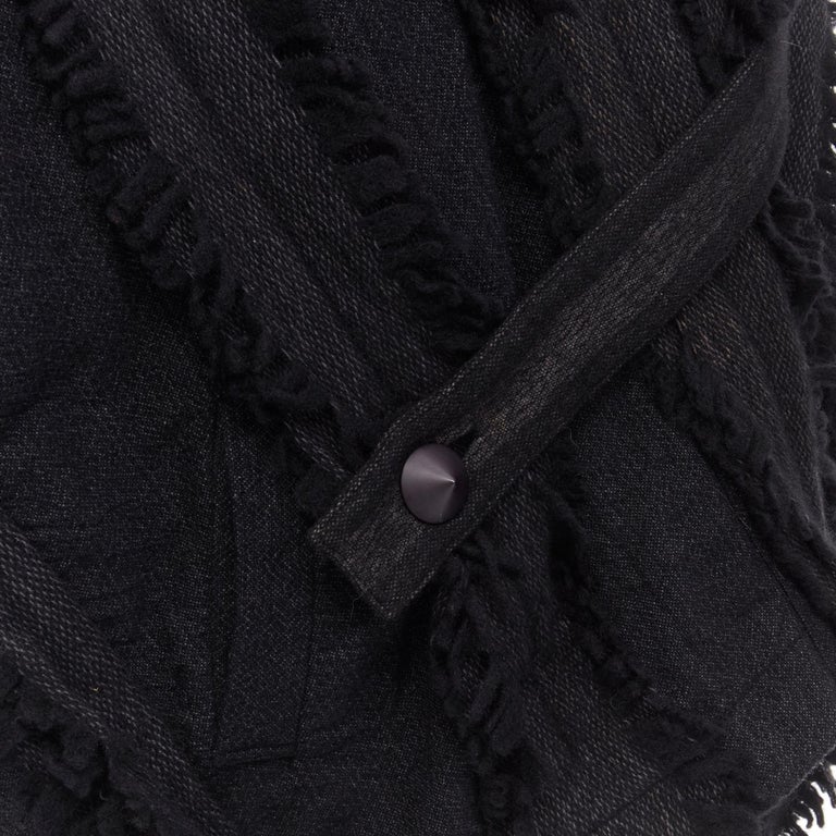 vintage ISSEY MIYAKE 1980's grey wool fringe trimmed oversized cocoon ...