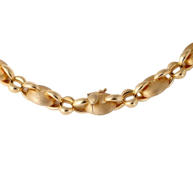 Vintage Italian 18k Yellow Brushed Gold Link Necklace For Sale at 1stDibs