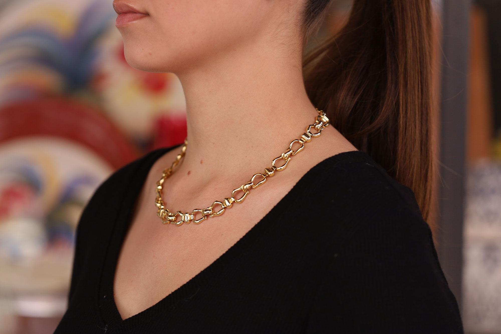 Vintage Italian 18k Yellow Gold Horsebit Equestrian Collar Necklace For Sale at 1stDibs