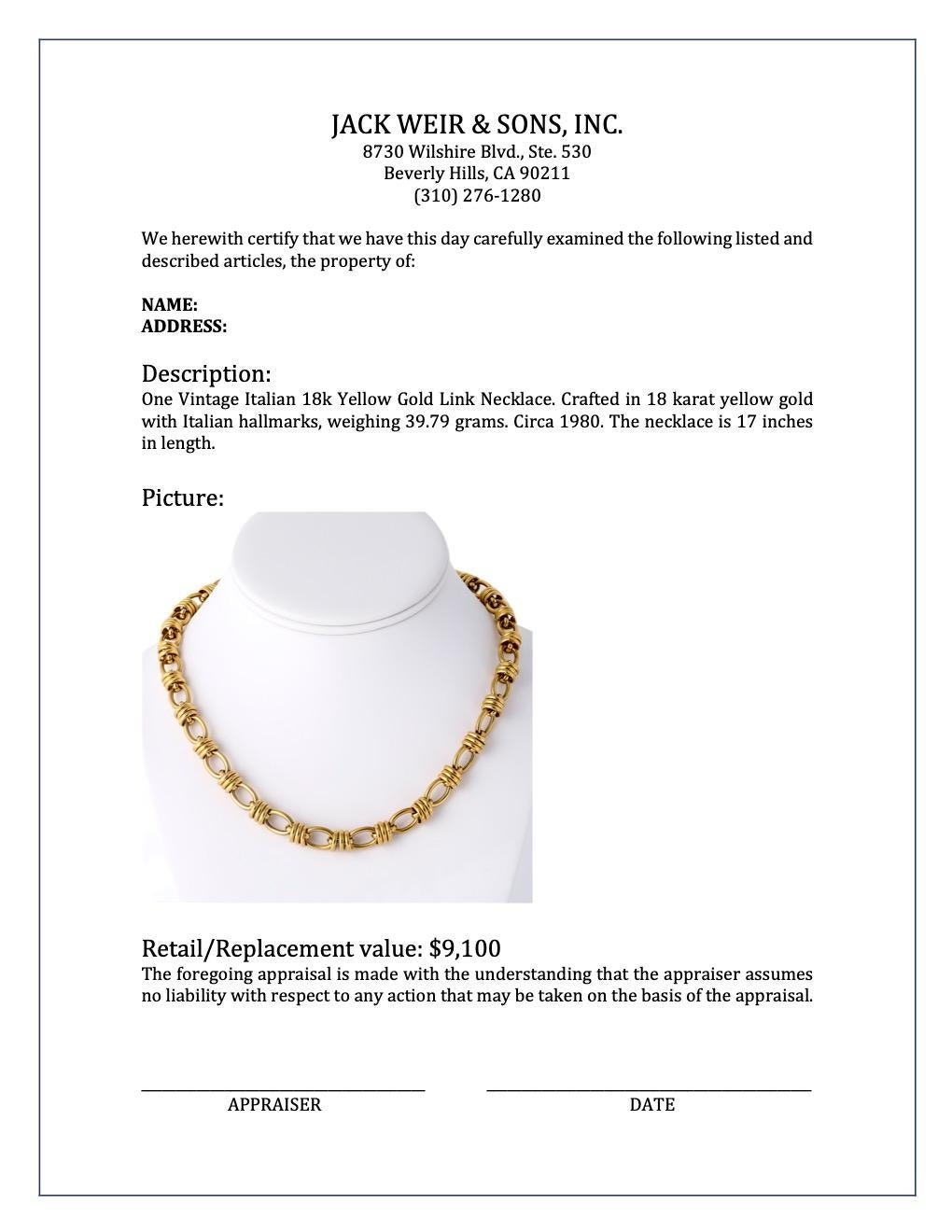 Vintage Italian 18k Yellow Gold Link Necklace For Sale at 1stDibs ...