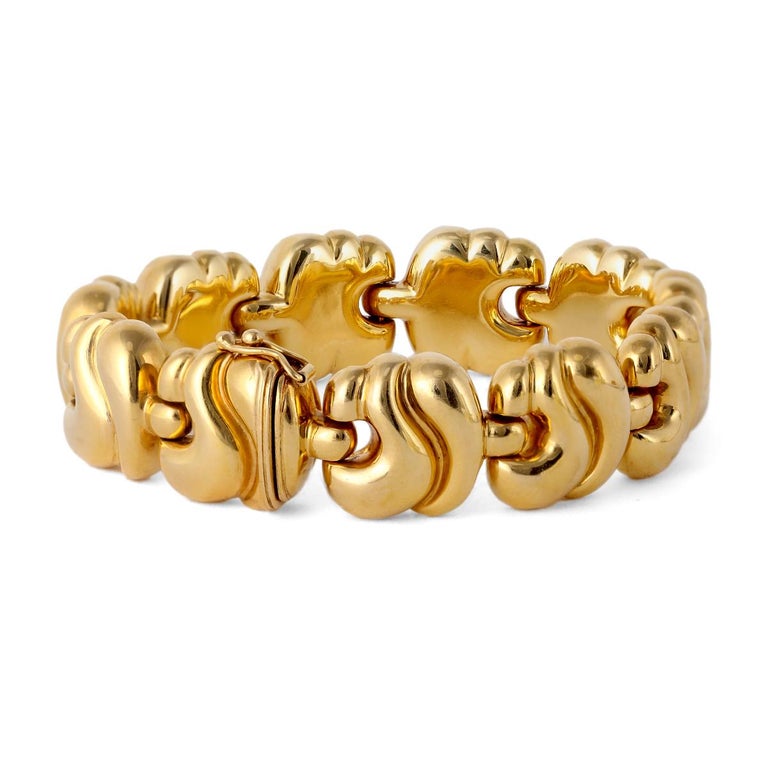 Vintage Italian 18k Yellow Gold Wave Link Bracelet For Sale at 1stDibs