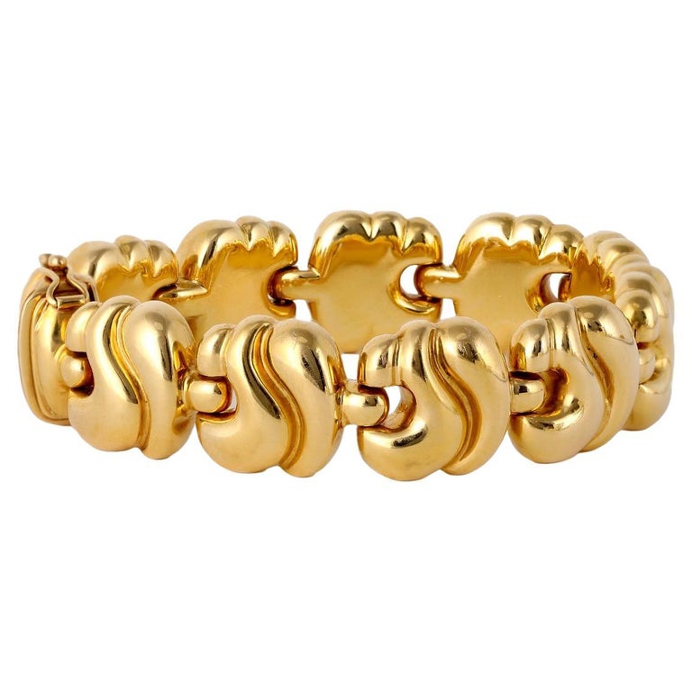 Vintage Italian 18k Yellow Gold Wave Link Bracelet For Sale at 1stDibs