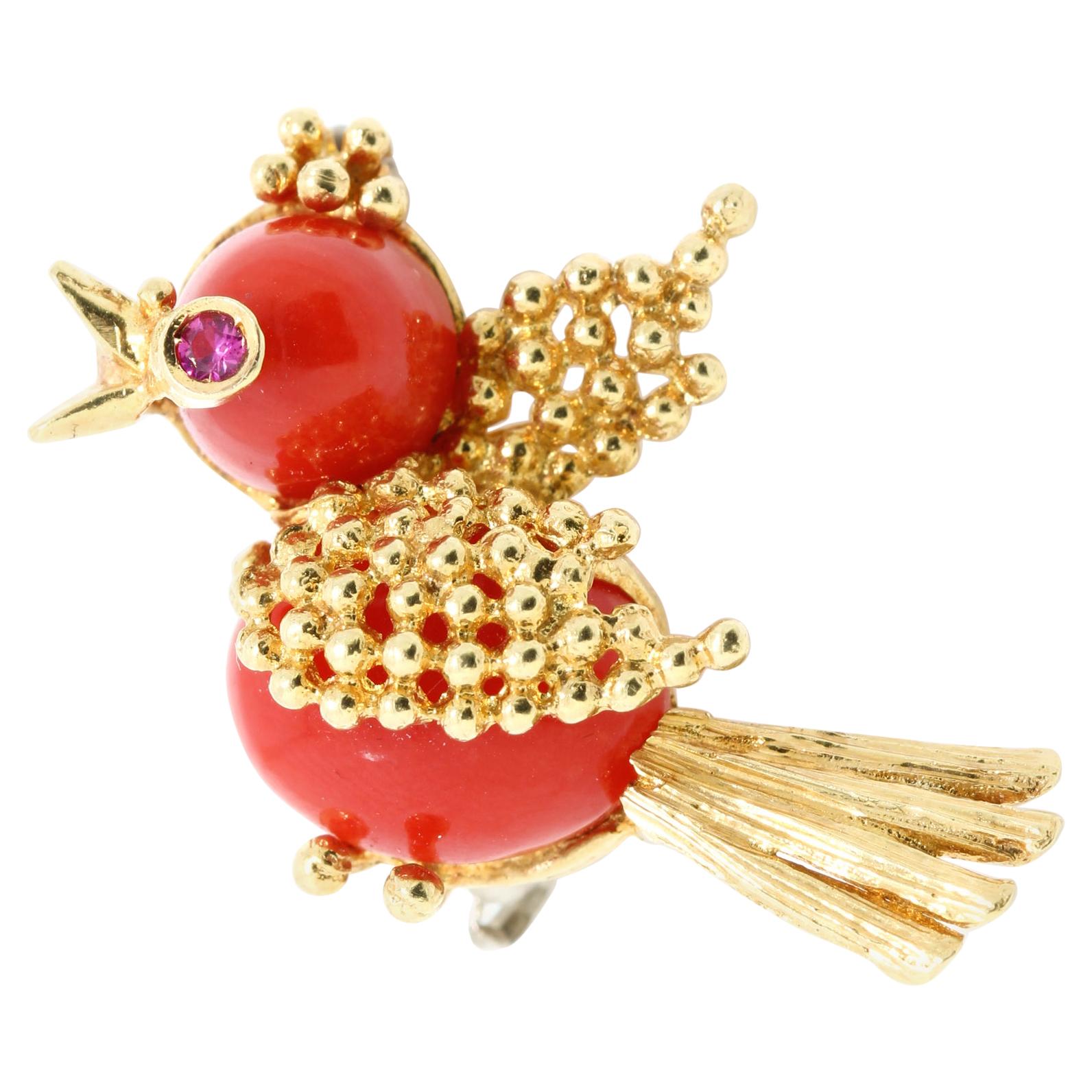 Diamond Rabbit with Coral Carrot Brooch at 1stDibs