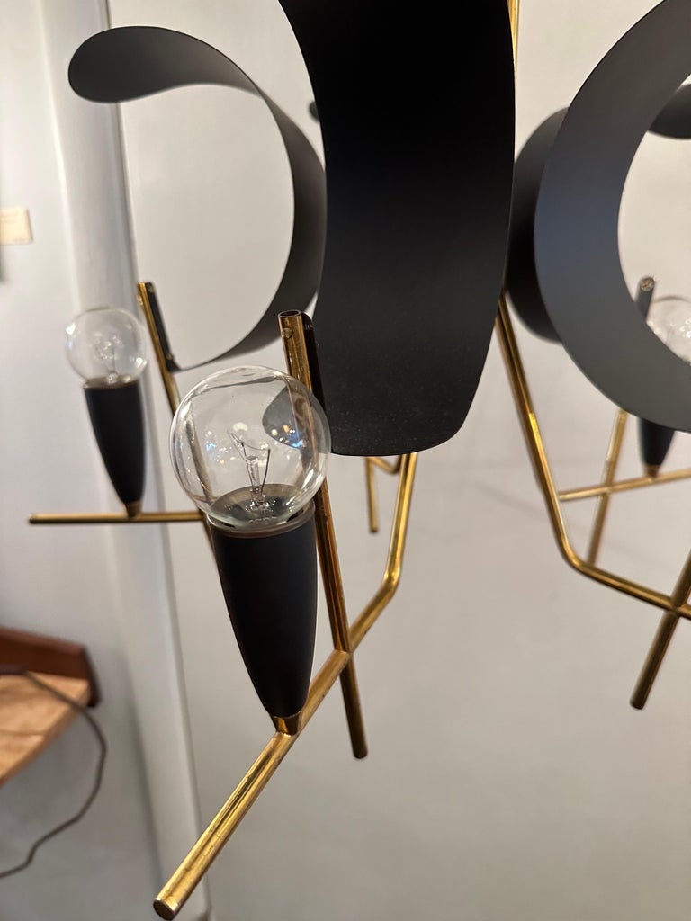 Vintage Italian 5-Light Black Metal and Brass Chandelier For Sale at ...