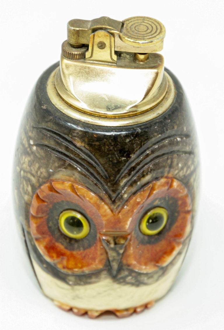 Vintage Italian Alabaster Owl Table Lighter For Sale at 1stDibs