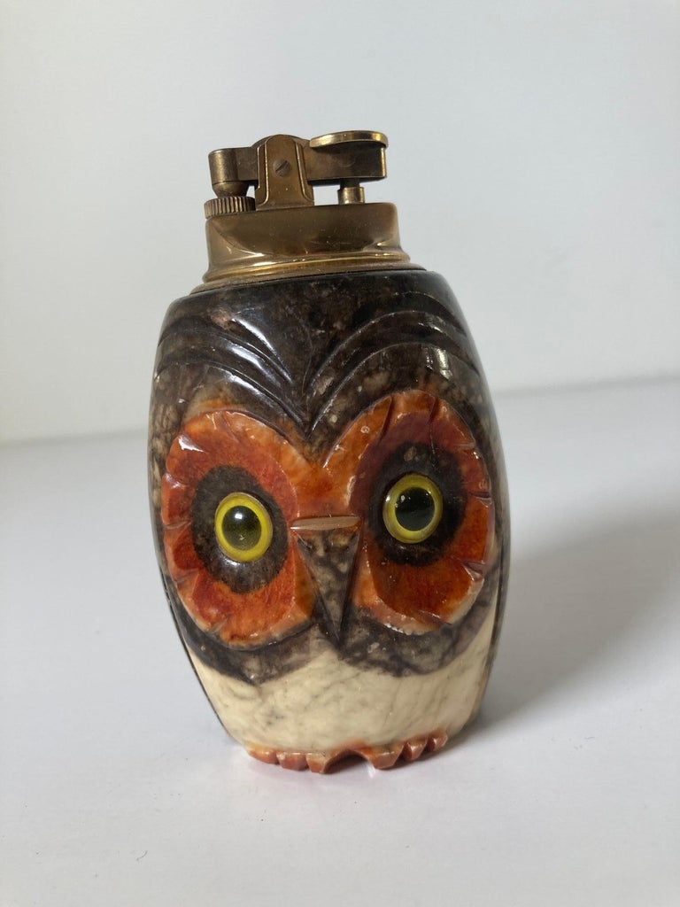 Vintage Italian Alabaster Owl Table Lighter For Sale at 1stDibs
