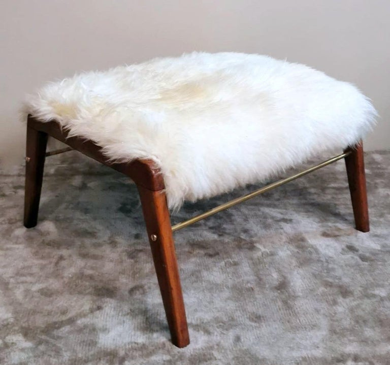 Vintage Italian Bench With Mongolian Sheepskin For Sale at 1stDibs