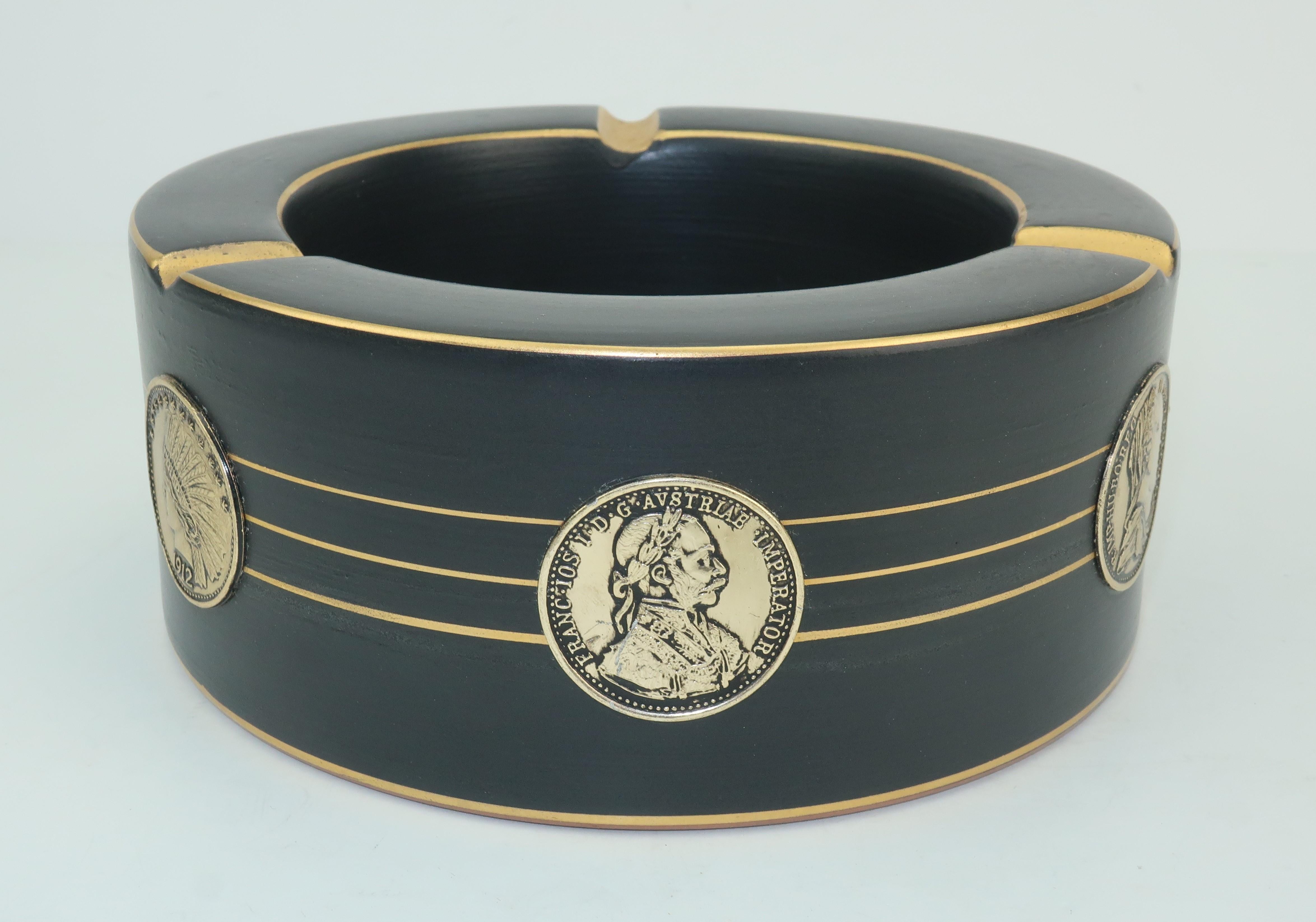 Vintage Italian Black Ceramic Ashtray With Gold Coin Motif at 1stDibs ...