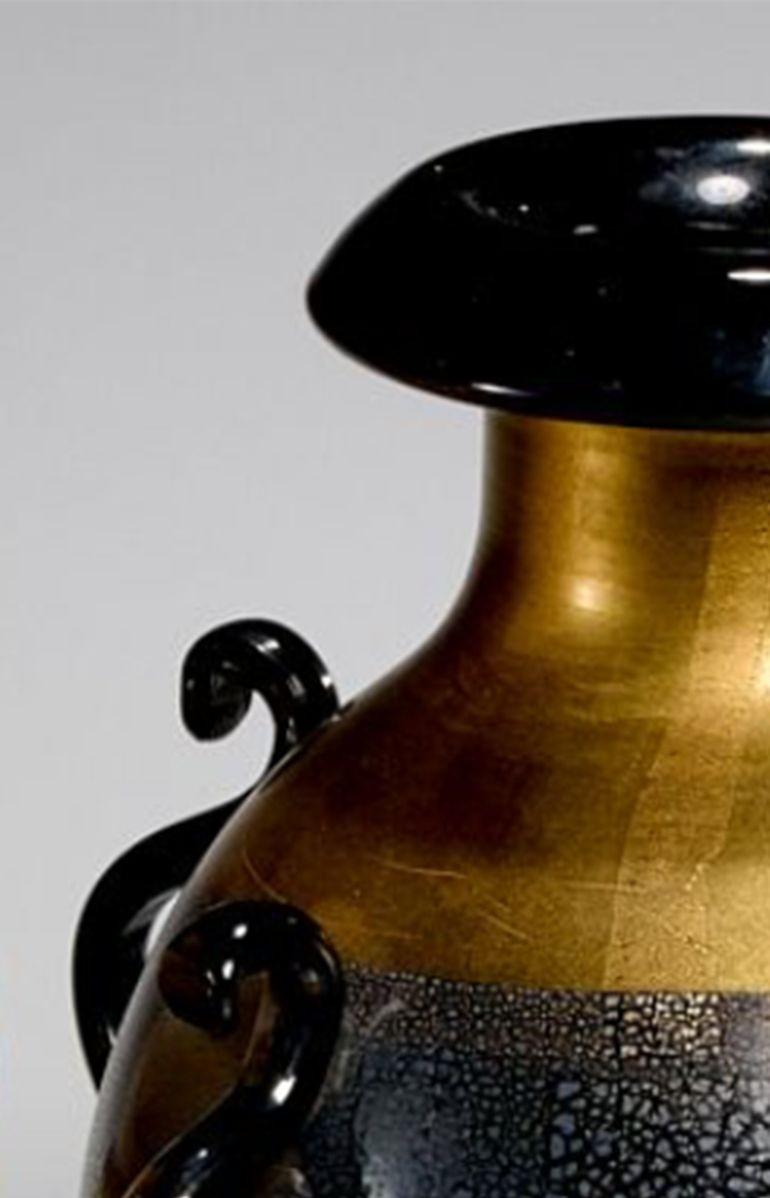 Vintage Italian Black and Gold Murano Glass Amphora Vase For Sale at ...