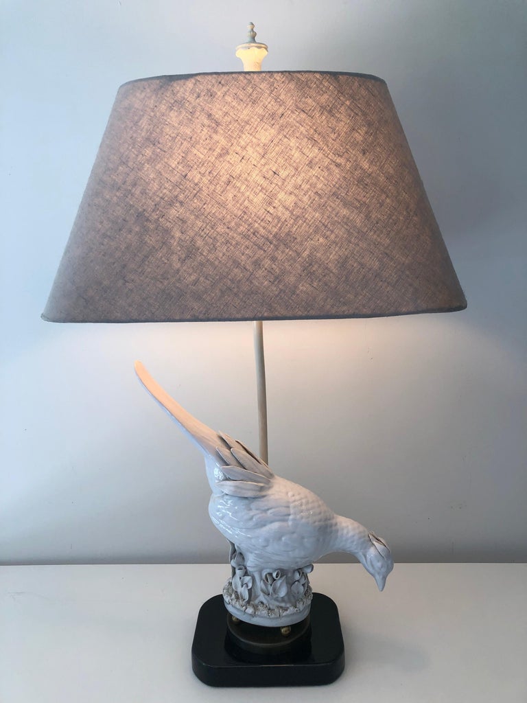 Vintage Italian Blanc de Chine Pheasant Table Lampa For Sale at 1stDibs