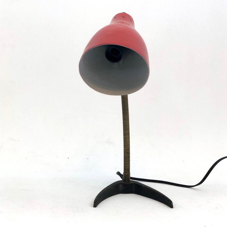 Vintage Italian Brass and Red Lacquer Flexible Table Lamp from 50s For ...