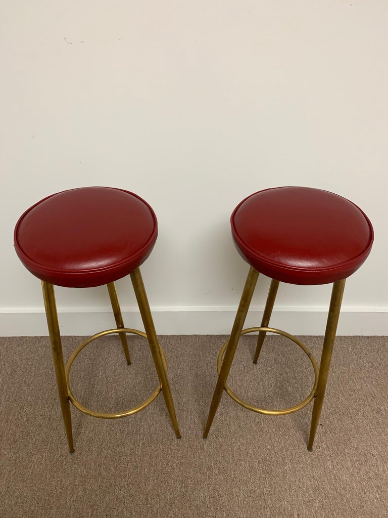 Vintage Italian Brass Bar Stools, Pair at 1stDibs