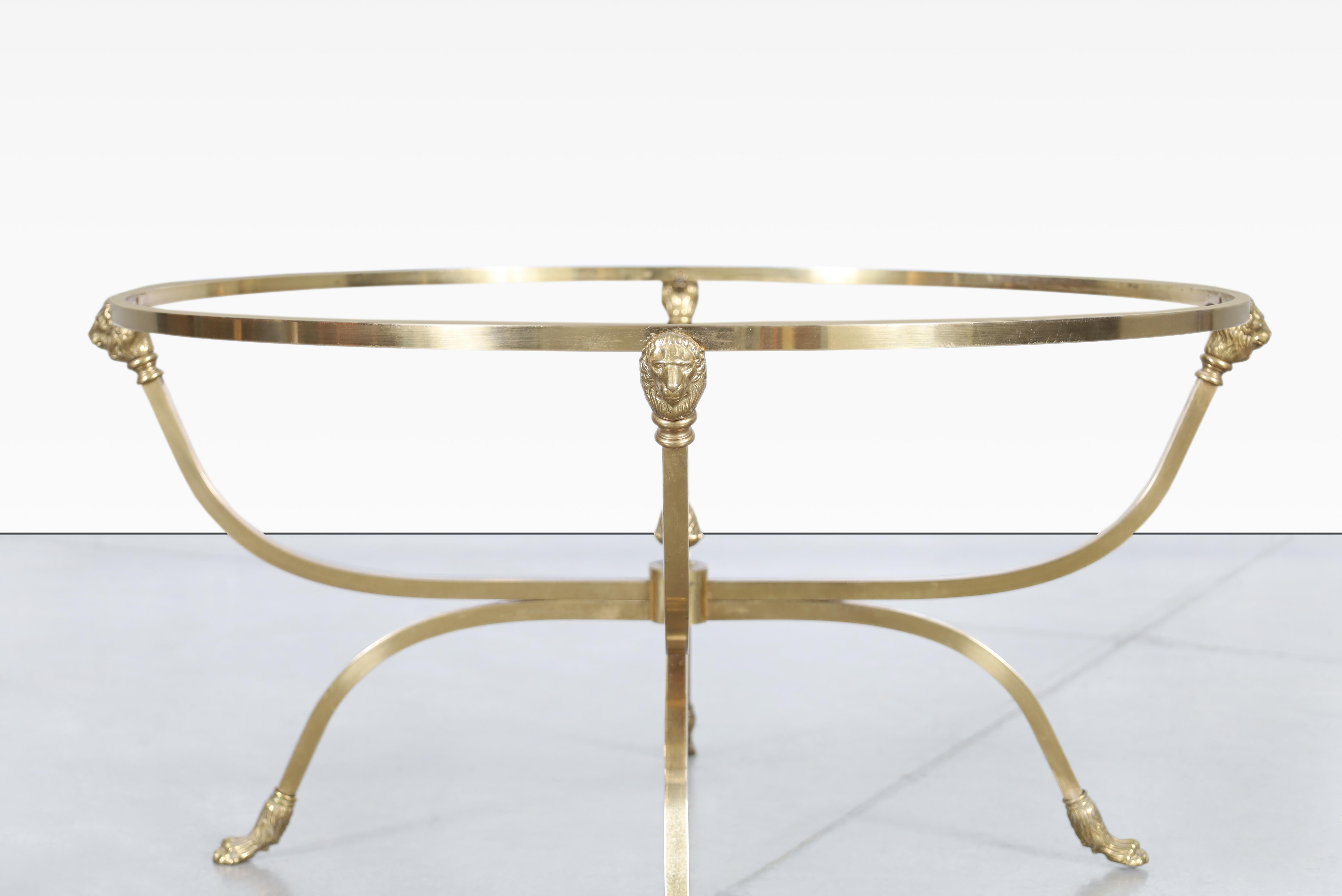 Vintage Italian Brass Lion Heads Coffee Table For Sale at 1stDibs