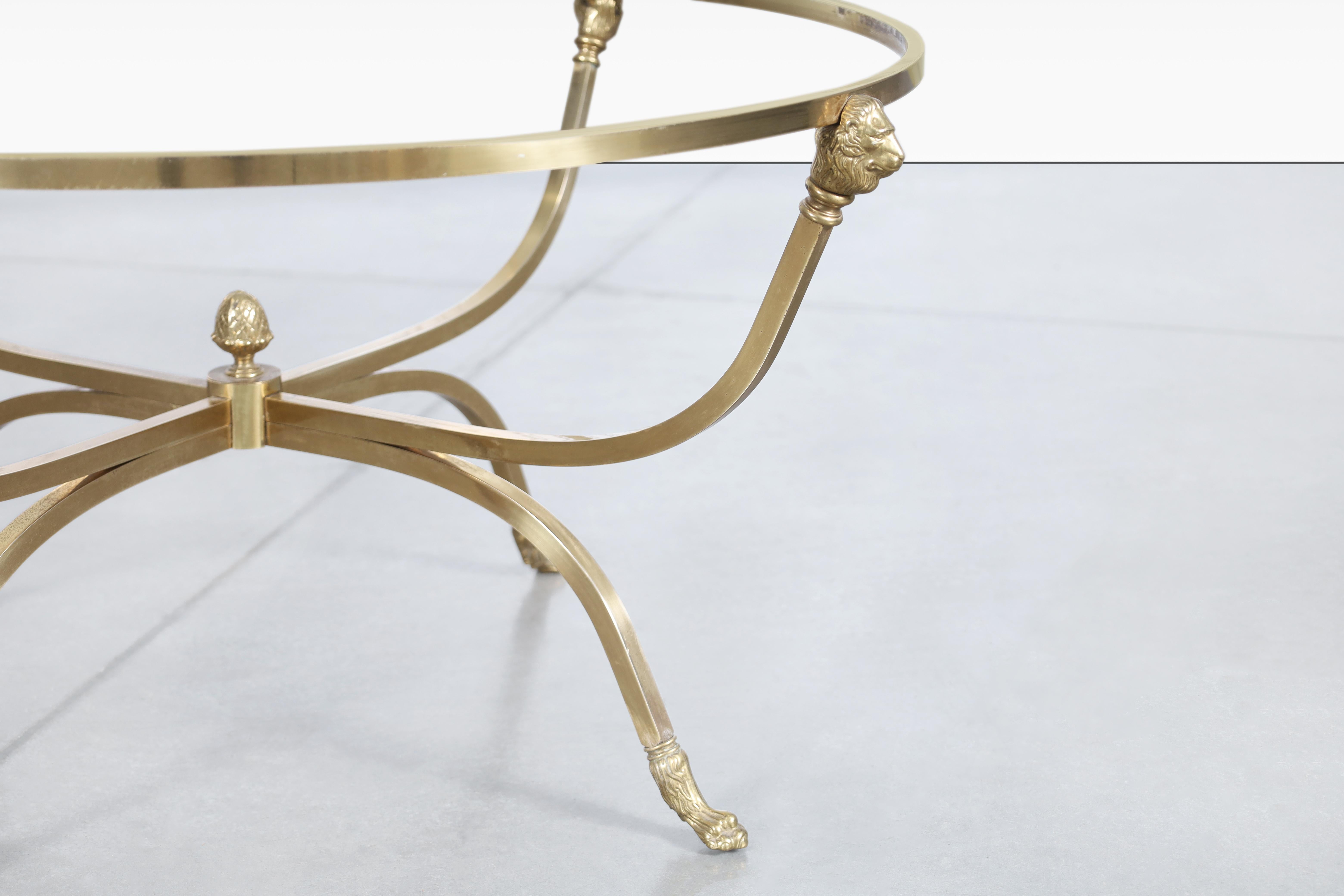 Vintage Italian Brass Lion Heads Coffee Table For Sale at 1stDibs
