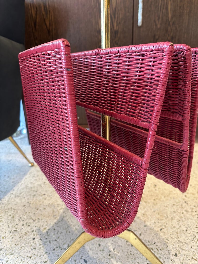 Vintage Italian Brass and Wicker Magazine Stand, Style of Ponti at 1stDibs