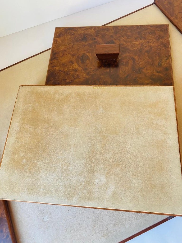 Vintage Italian Burl Wood Desk Pad and Lidded Paper Tray, 1970s For ...