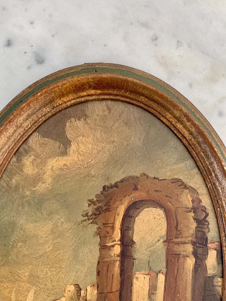 Vintage Italian Capriccio Framed Oil on Board Painting of a Landscape ...