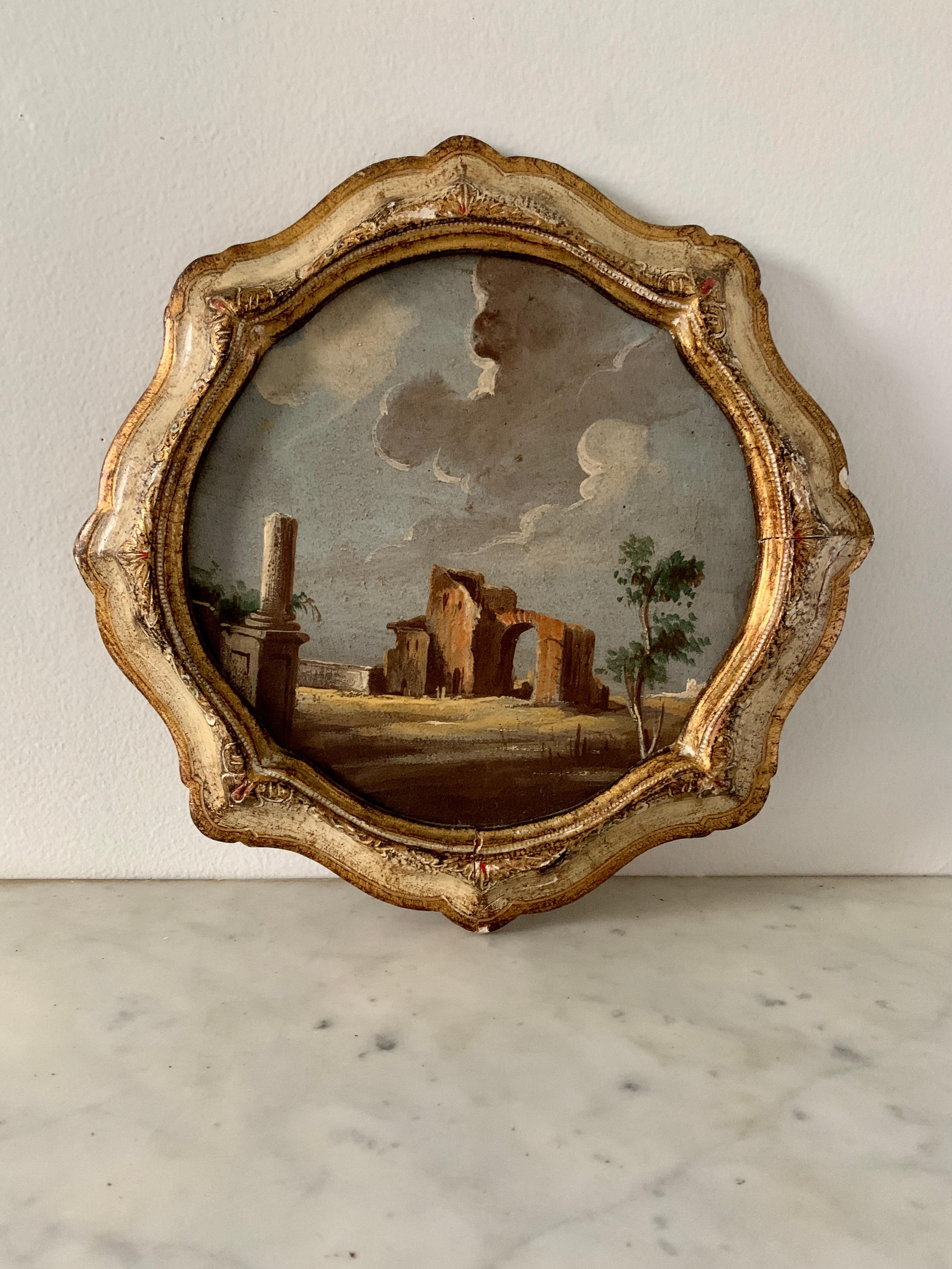 Vintage Italian Capriccio Framed Oil on Canvas Painting of a Landscape ...