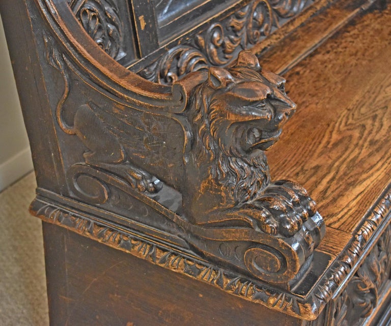 Vintage Italian Carved Oak Hall Bench For Sale at 1stDibs