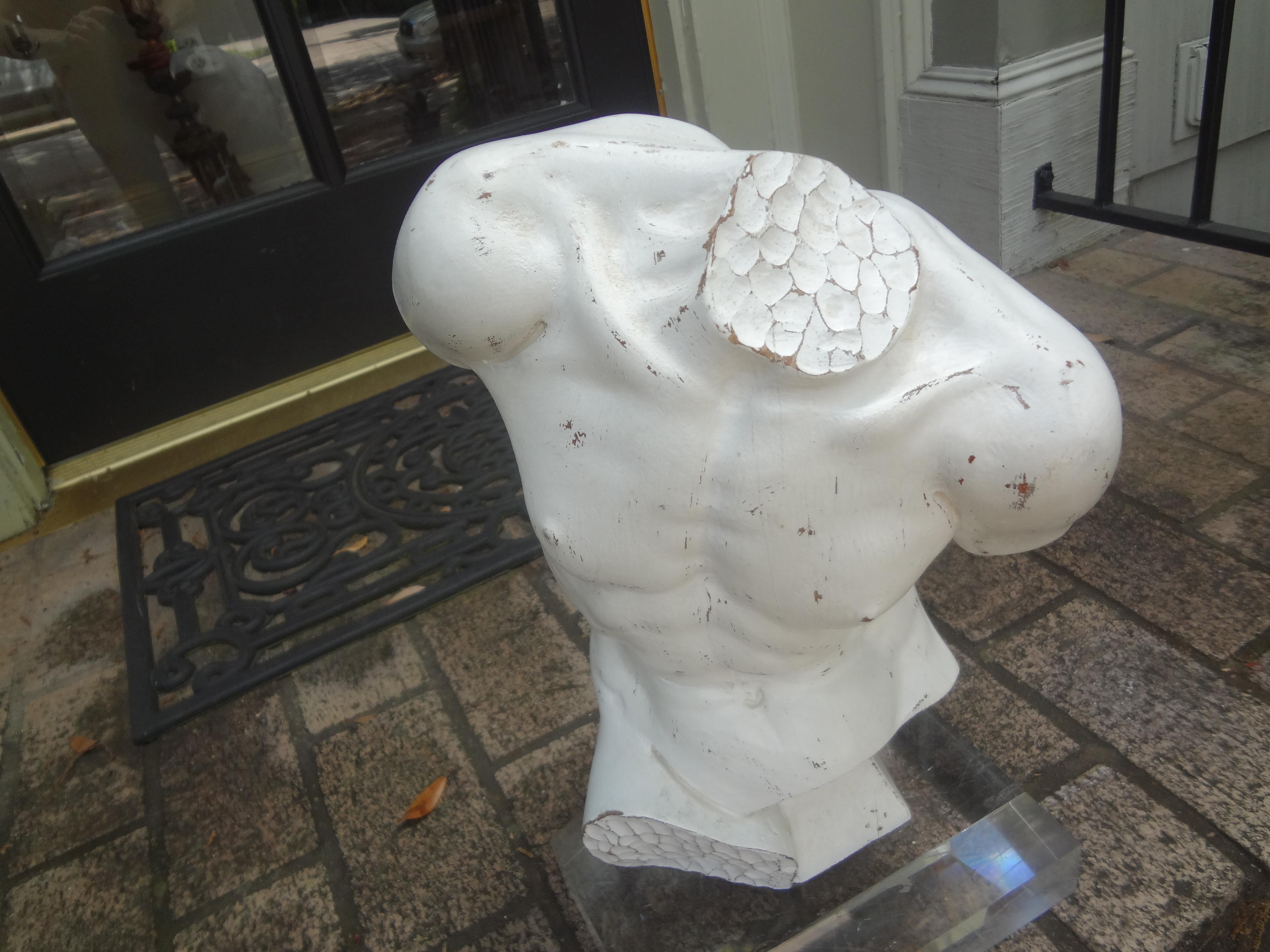 Vintage Italian Carved Wood Male Torso Sculpture on Acrylic Base For ...