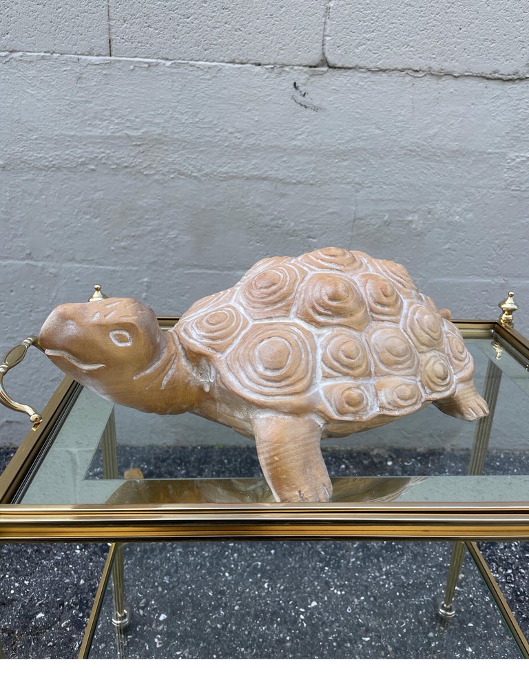 Vintage Italian Carved Wood Turtle Sculpture For Sale at 1stDibs