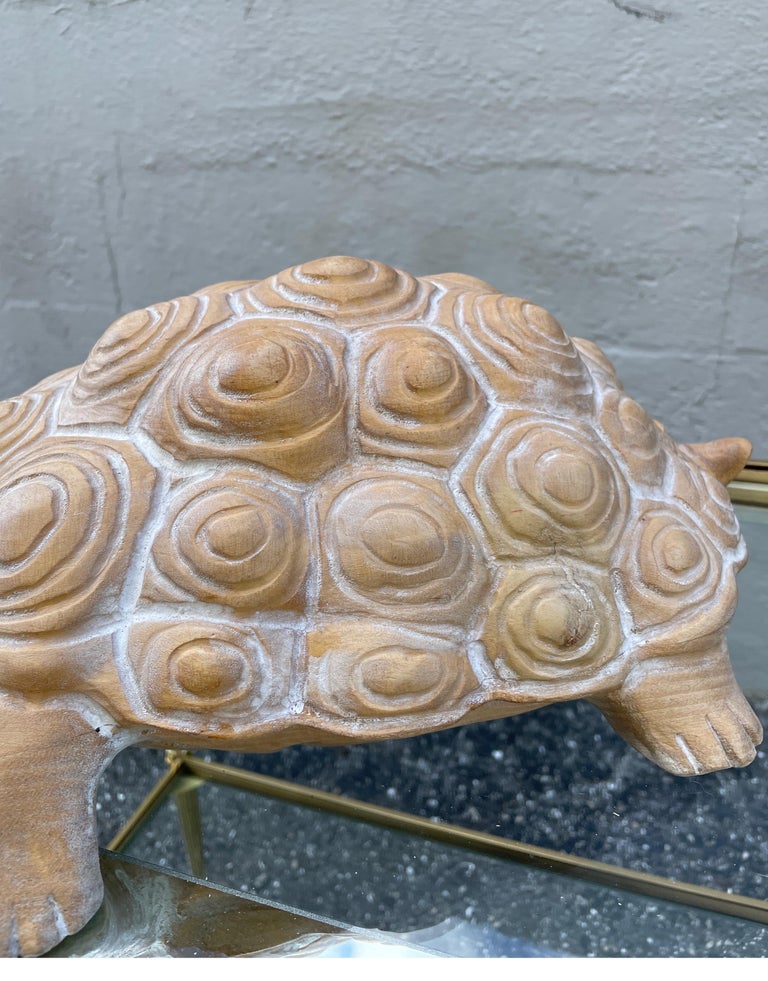 Vintage Italian Carved Wood Turtle Sculpture For Sale at 1stDibs