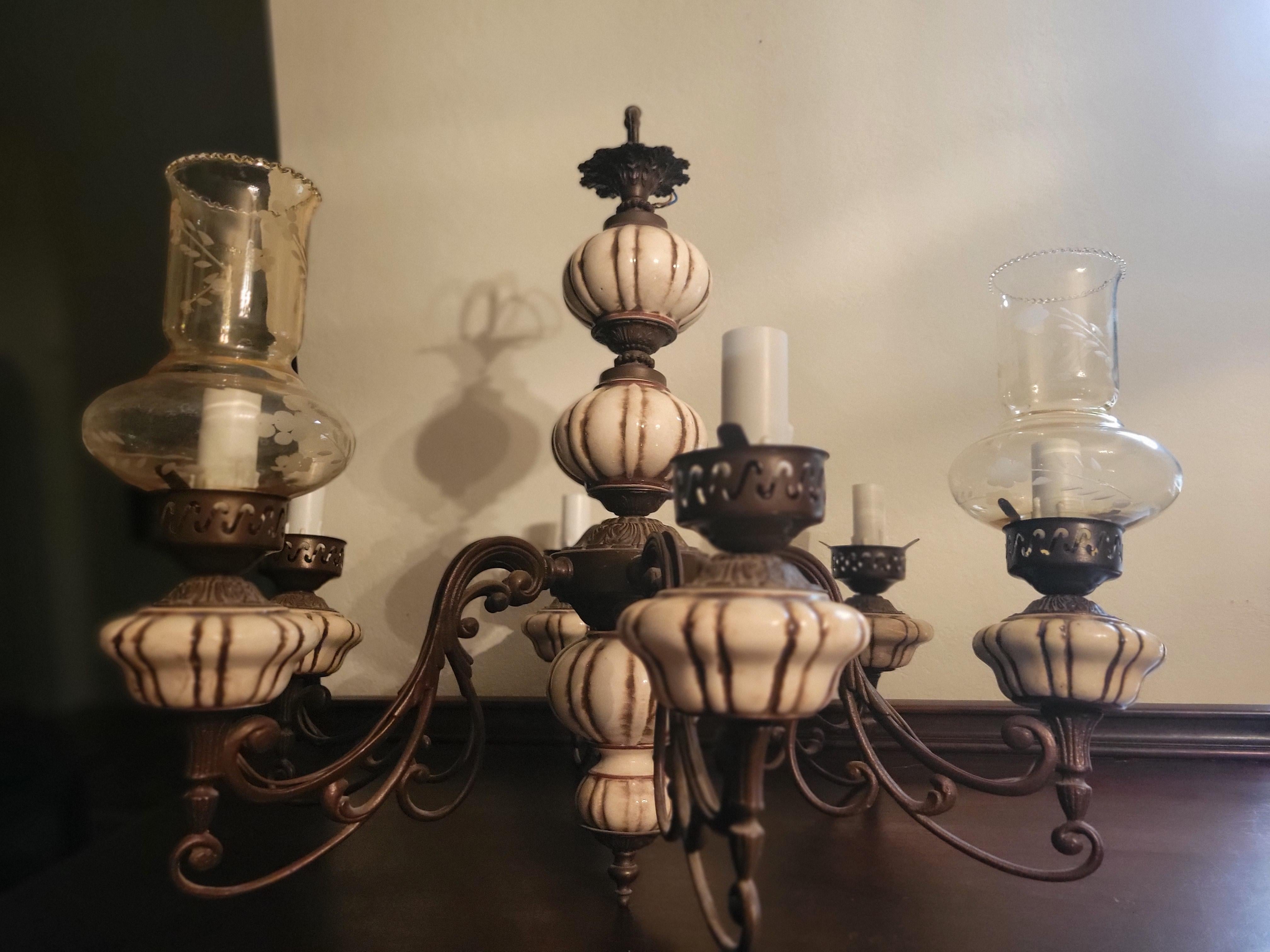 Vintage Italian Porcelain 6-Light Chandelier For Sale at 1stDibs