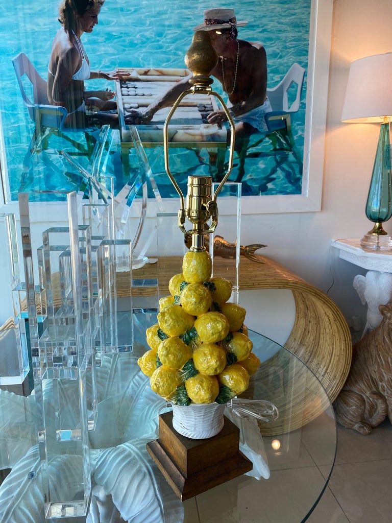 Vintage Italian Ceramic Lemon Lamp Basket Table Lamp Newly Wired at 1stDibs