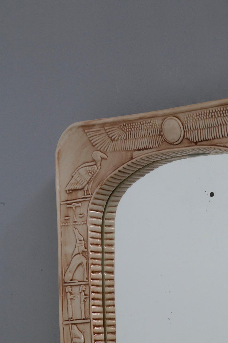 Vintage Italian Ceramic Mirror with Egyptian Graphics For Sale at 1stDibs