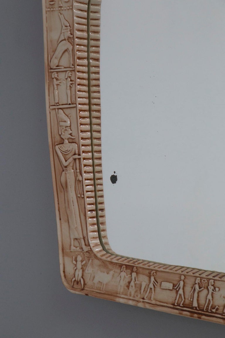 Vintage Italian Ceramic Mirror with Egyptian Graphics For Sale at 1stDibs