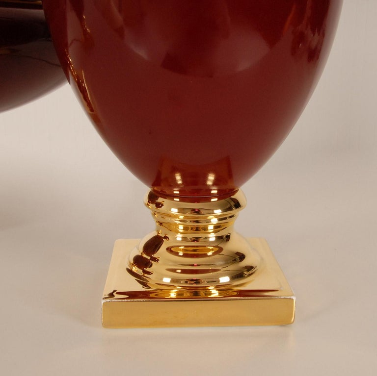 Vintage Italian Ceramic Ruby Burgundy Red Gold Tazza and Table Lamps ...