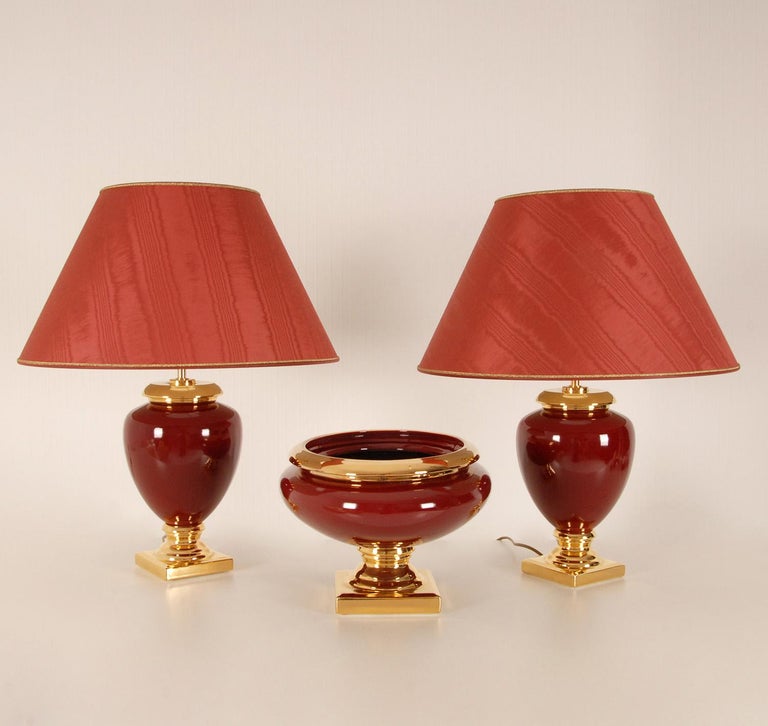 Vintage Italian Ceramic Ruby Burgundy Red Gold Tazza and Table Lamps ...