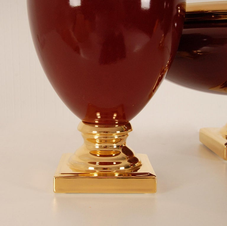 Vintage Italian Ceramic Ruby Burgundy Red Gold Tazza and Table Lamps ...