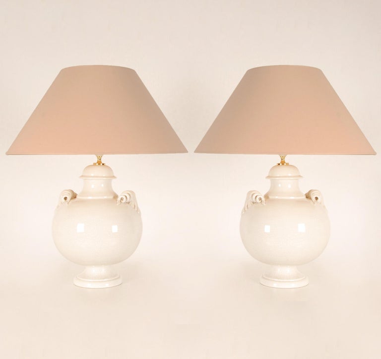 Vintage Italian Ceramic Table Lamps Handmade Off White Majolica Vase ...