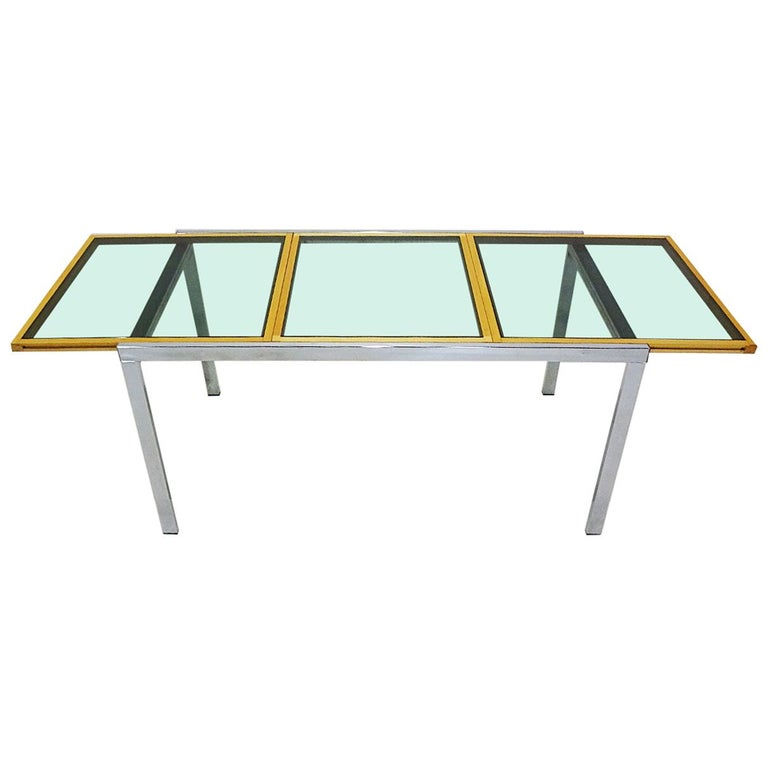 Vintage Italian Cesca Extending Glass, Beech and Chrome Dining Table at ...