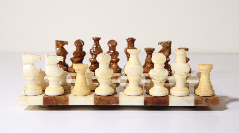 Vintage Italian Chess Board with Alabaster Carved Pieces at 1stDibs ...