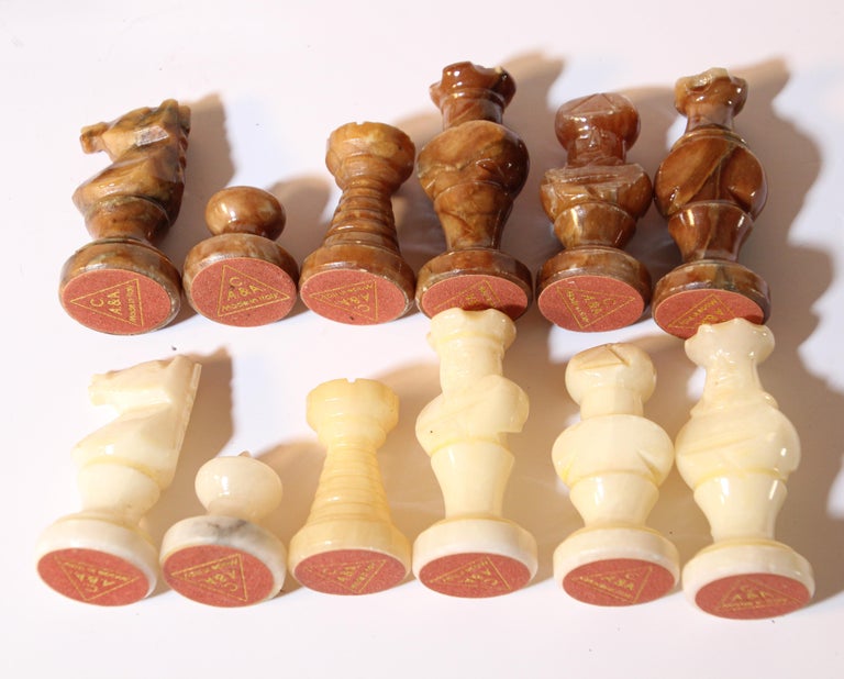 Vintage Italian Chess Board with Alabaster Carved Pieces at 1stDibs