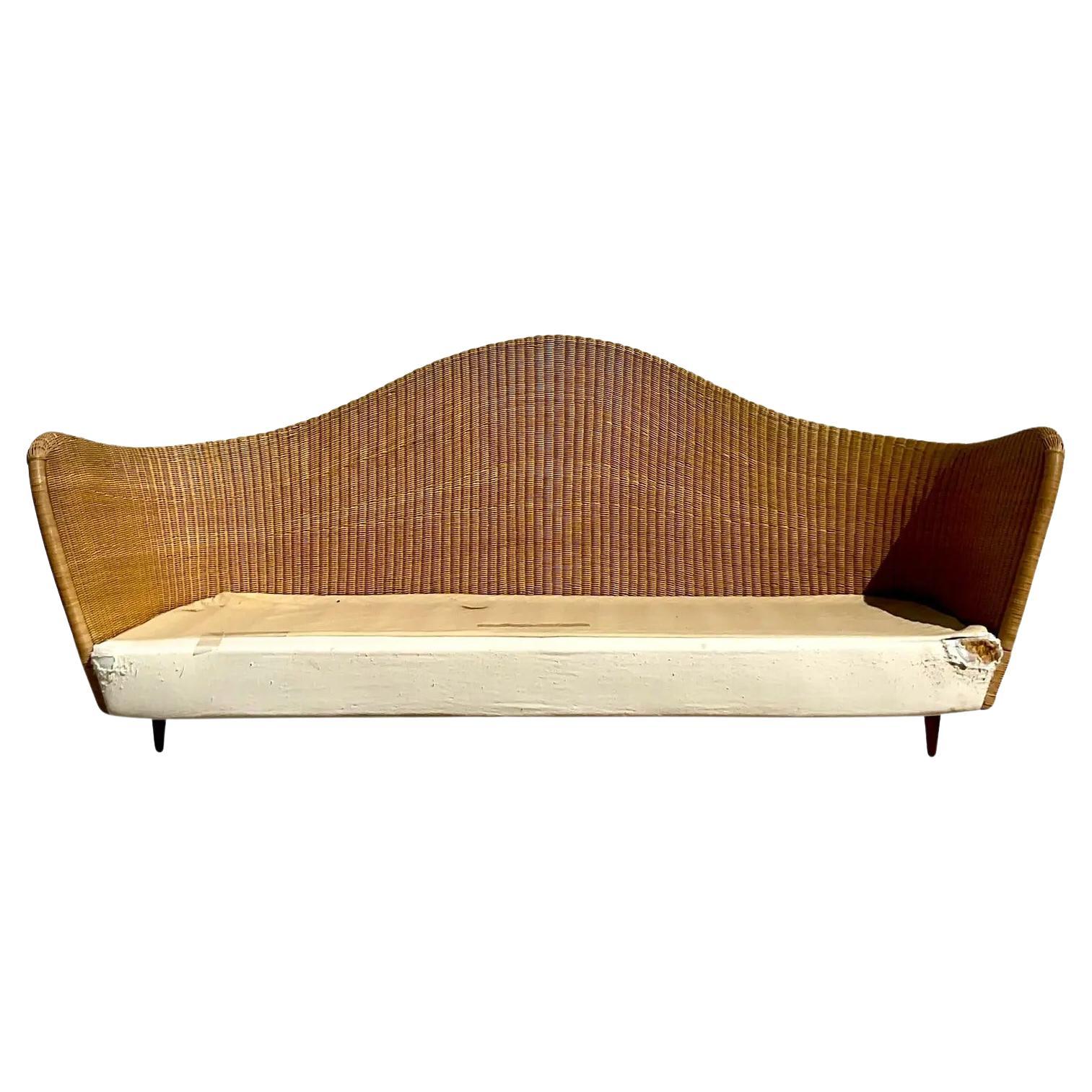 Vintage Coastal Restoration Hardware Woven Rattan Sofa at 1stDibs