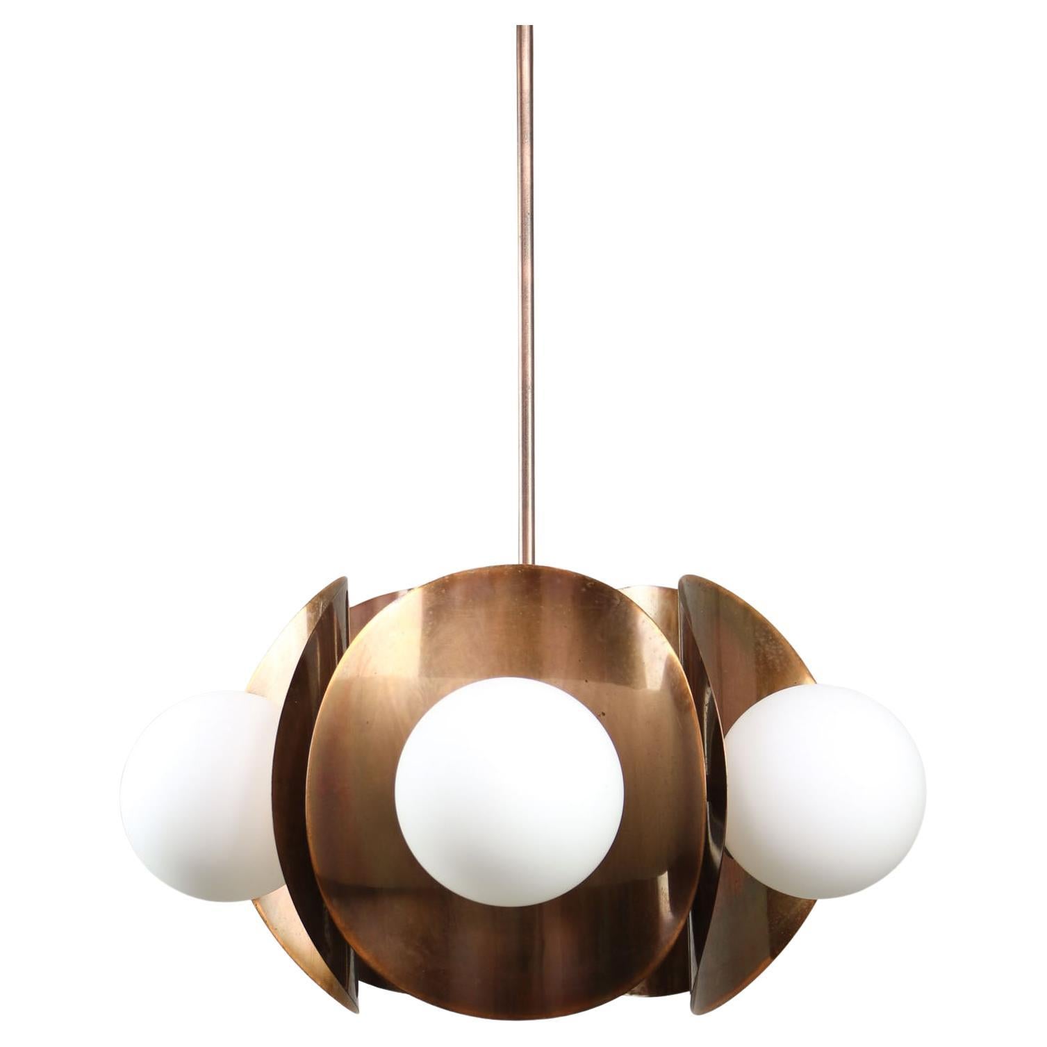 Vintage Italian Copper and Opaline Chandelier, 1970s For Sale at 1stDibs