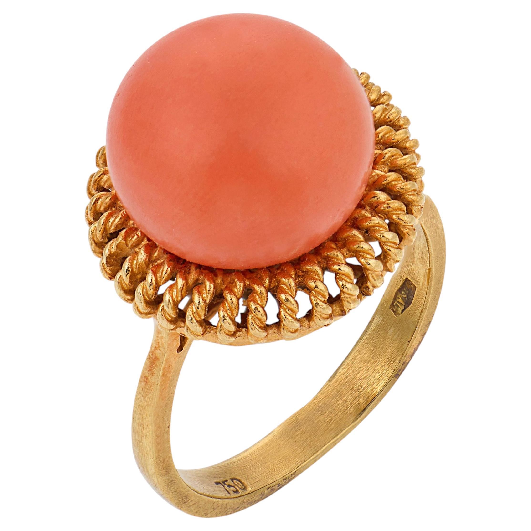 Vintage Coral and Diamond Cocktail Ring, c.1960s For Sale at 1stDibs