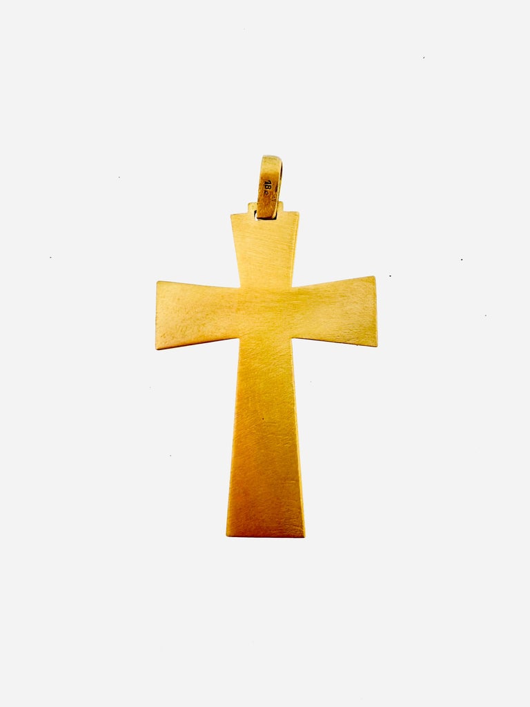 Vintage Italian Cross 18kt Yellow Gold Flowers Carved For Sale at 1stDibs