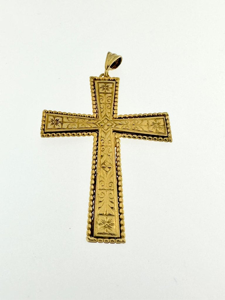 Vintage Italian Cross 18 Karat Yellow Gold Flowers Hand Carved For Sale ...