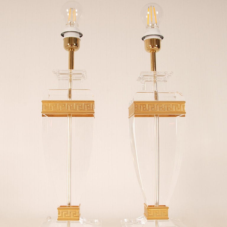 Vintage Italian Crystal Glass Vase Lamps Lucite Gold Banded Versace ...