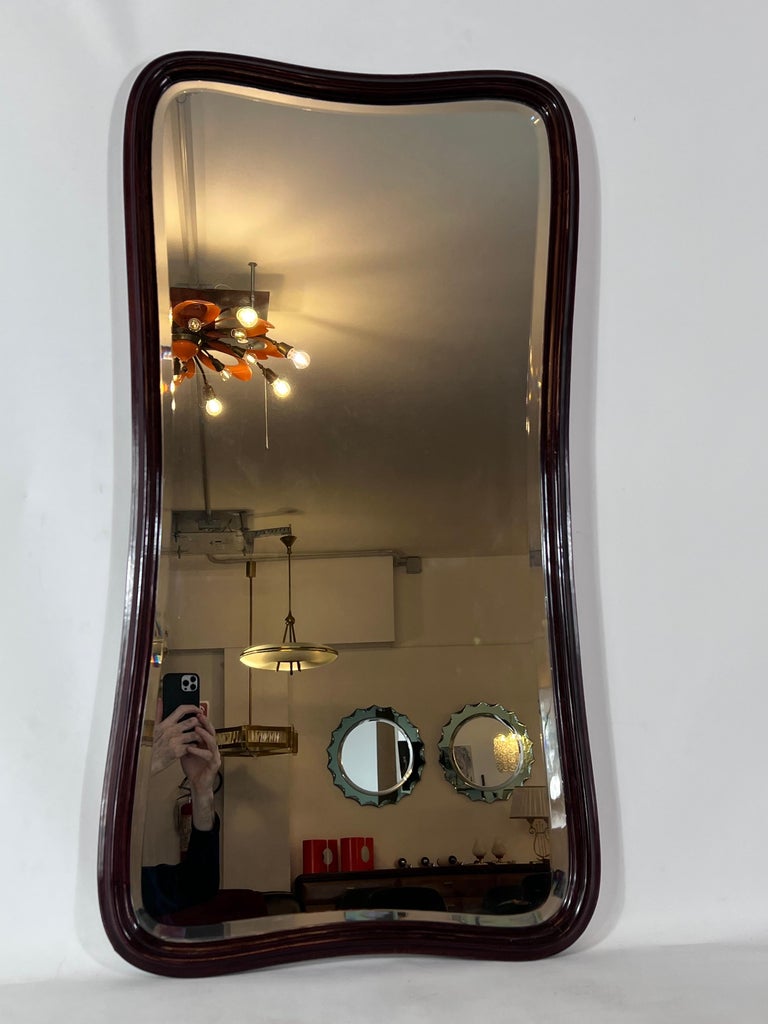 Vintage Italian Curved Wood Wall Mirror from 50s For Sale at 1stDibs