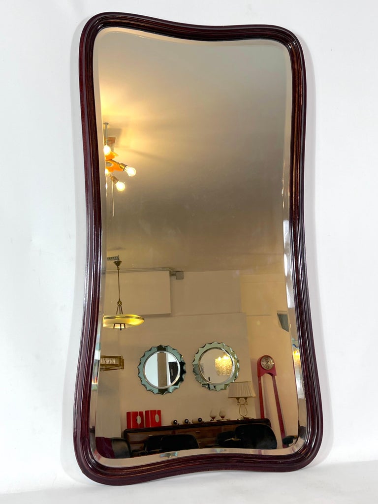 Vintage Italian Curved Wood Wall Mirror from 50s For Sale at 1stDibs