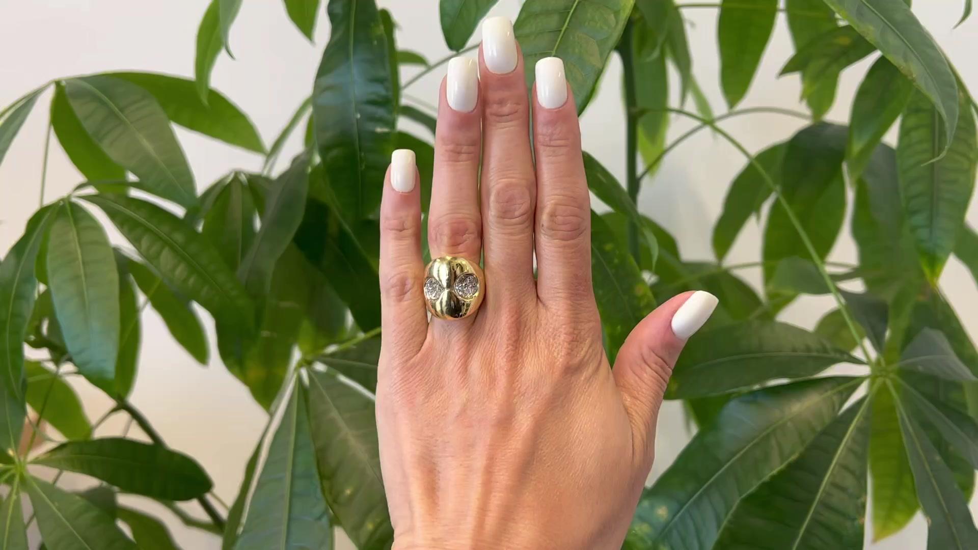 Vintage Italian Diamond 18k Yellow Gold Cocktail Ring For Sale at 1stDibs